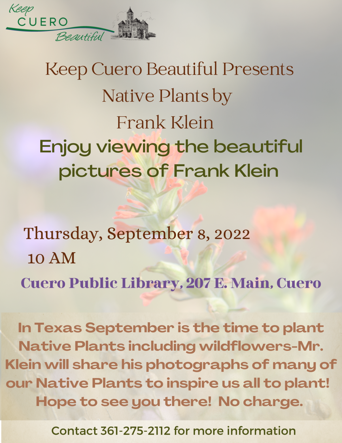 Keep Cuero Beautiful, Native Plants by Frank Klein @ 10 am Cuero Public ...