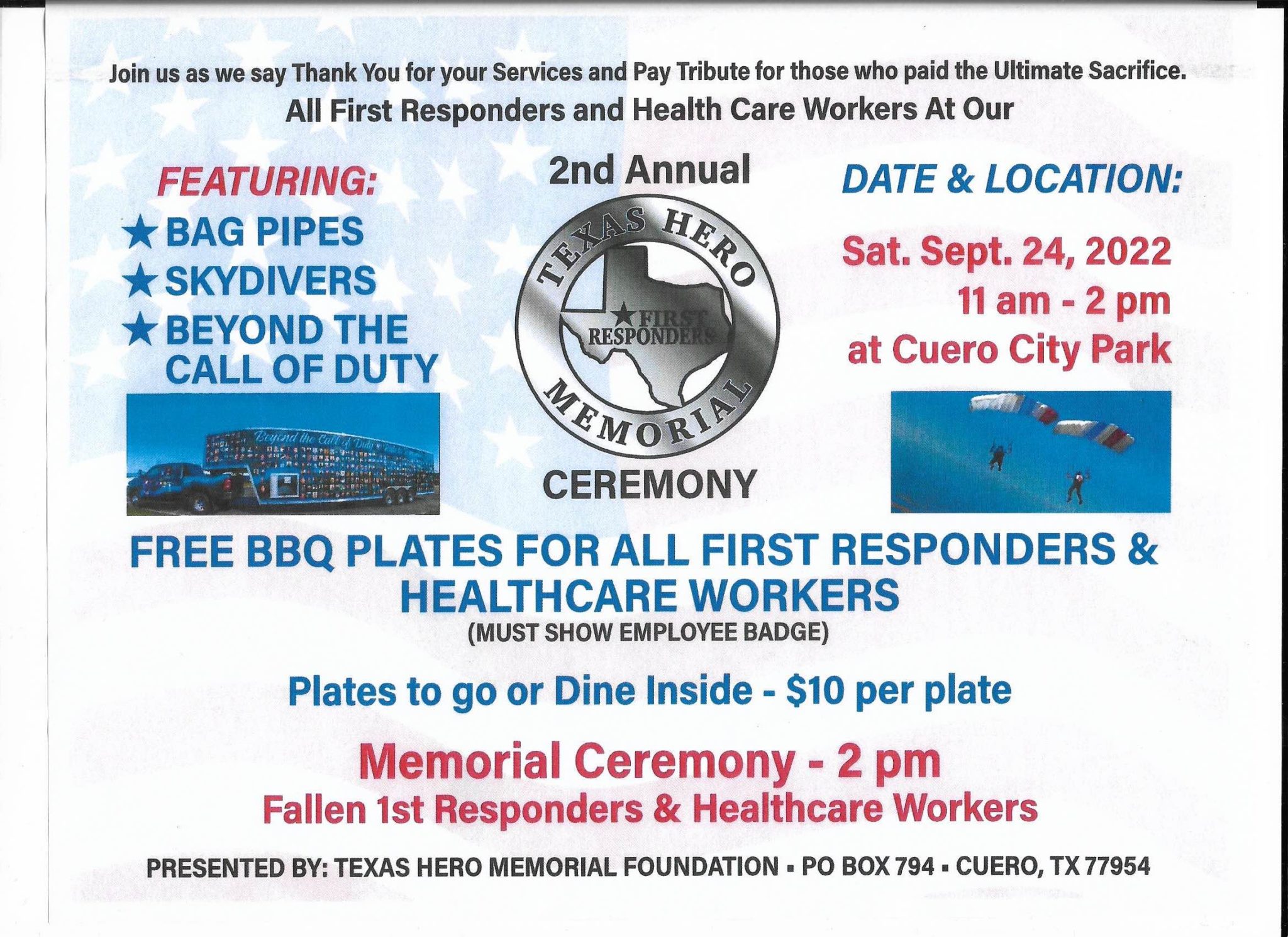 2nd Annual Texas Hero Memorial Ceremony 11 am - 2 pm Cuero City Park ...